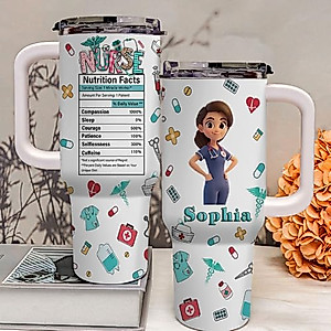 Personalized Nurse Tumbler 40oz -nurse scent analyst-Custom Name Insulated Travel Mug with Handle & Straw, Gift for Nurses, Medical Workers, Appreciation, Mother's Day Ex5kBd