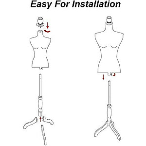 Female Mannequin Torso Dress Form Manikin Body Sewing Mannequins w/ Wooden Tripod Base Stand 58"-67" Adjustable Height