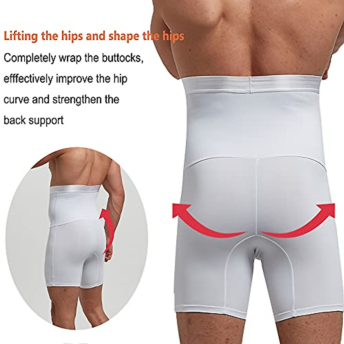 Topeller Men Tummy Control Shorts High Waist Slimming Body Shaper Compression Shapewear Belly Girdle Underwear Boxer Briefs (White, 3X-Large (waist:44-47"))