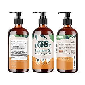 Pets Purest Salmon Oil for Dogs, Cats, Horses, Ferrets & Pets - 32 Fl Oz 100% Pure Premium Food Grade - Natural Omega 3, 6 & 9 Supplement - Promotes Coat, Skin, Joint and Brain Health