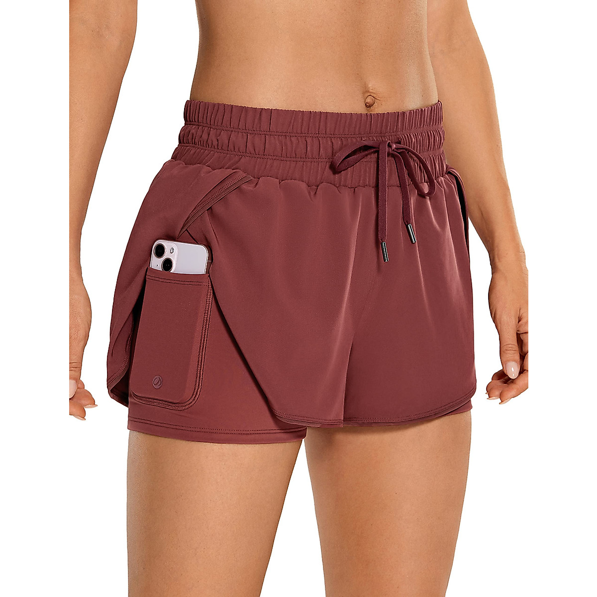 CRZ YOGA Women's Mid Waisted Workout Running Shorts with Liner 3'' - 2 in 1 Athletic Sport Tennis Gym Shorts Zip Pocket Black Small