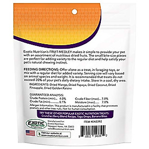 Fruit Medley Treat - Healthy Natural Dried Fruit Treat - Sugar Gliders, Squirrels, Chinchillas, Prairie Dogs, Opossums, Marmosets, Monkeys, Parrots, Birds, Rabbits, Guinea Pigs & Small Pets (4 oz.)