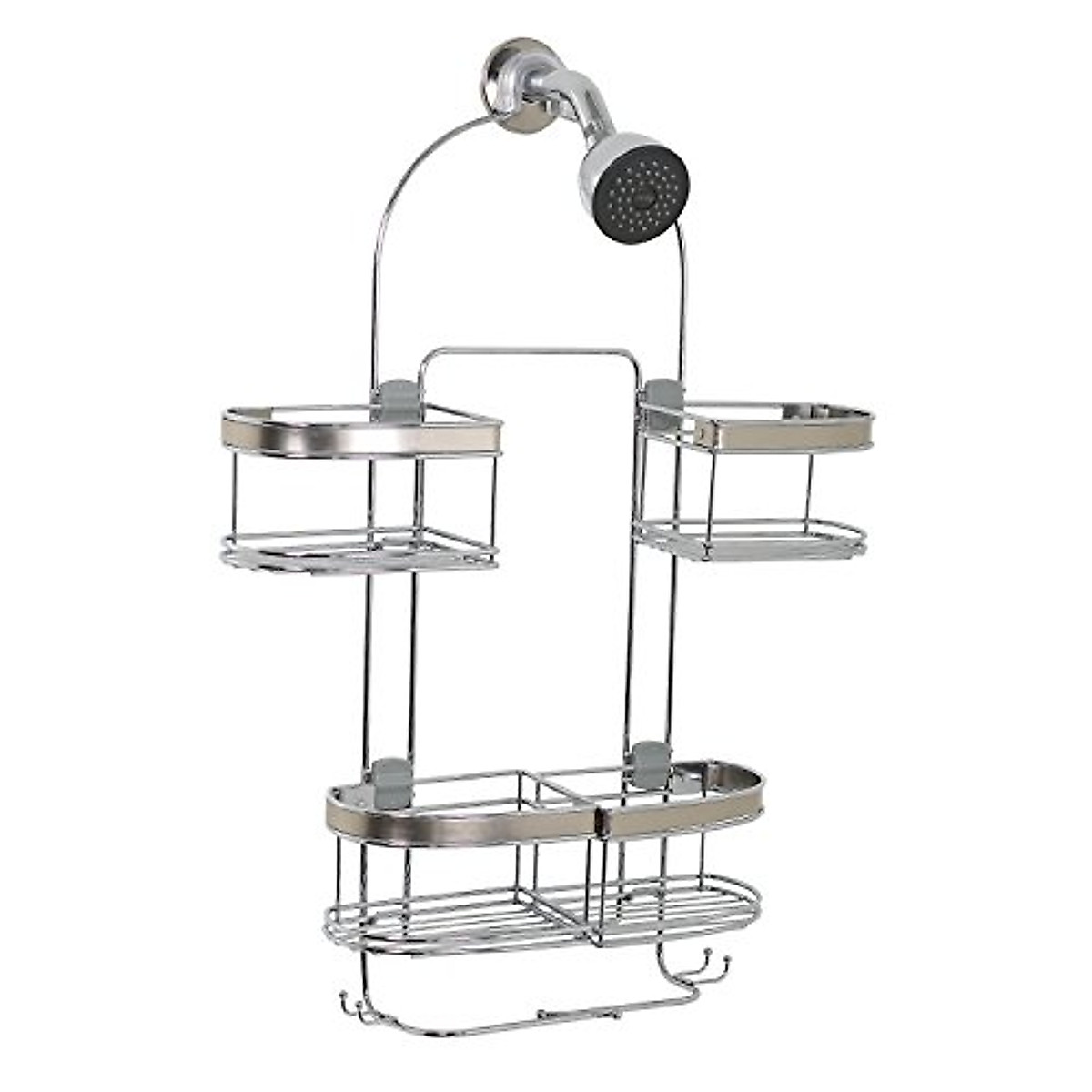Zenna Home Hanging Shower Caddy, Over the Shower Head Bathroom Storage, Stainless Steel, For Handheld Shower Hoses, Rust Resistant, No Drilling, Expandable Organizer, 4 Baskets, Razor Holders, Hooks
