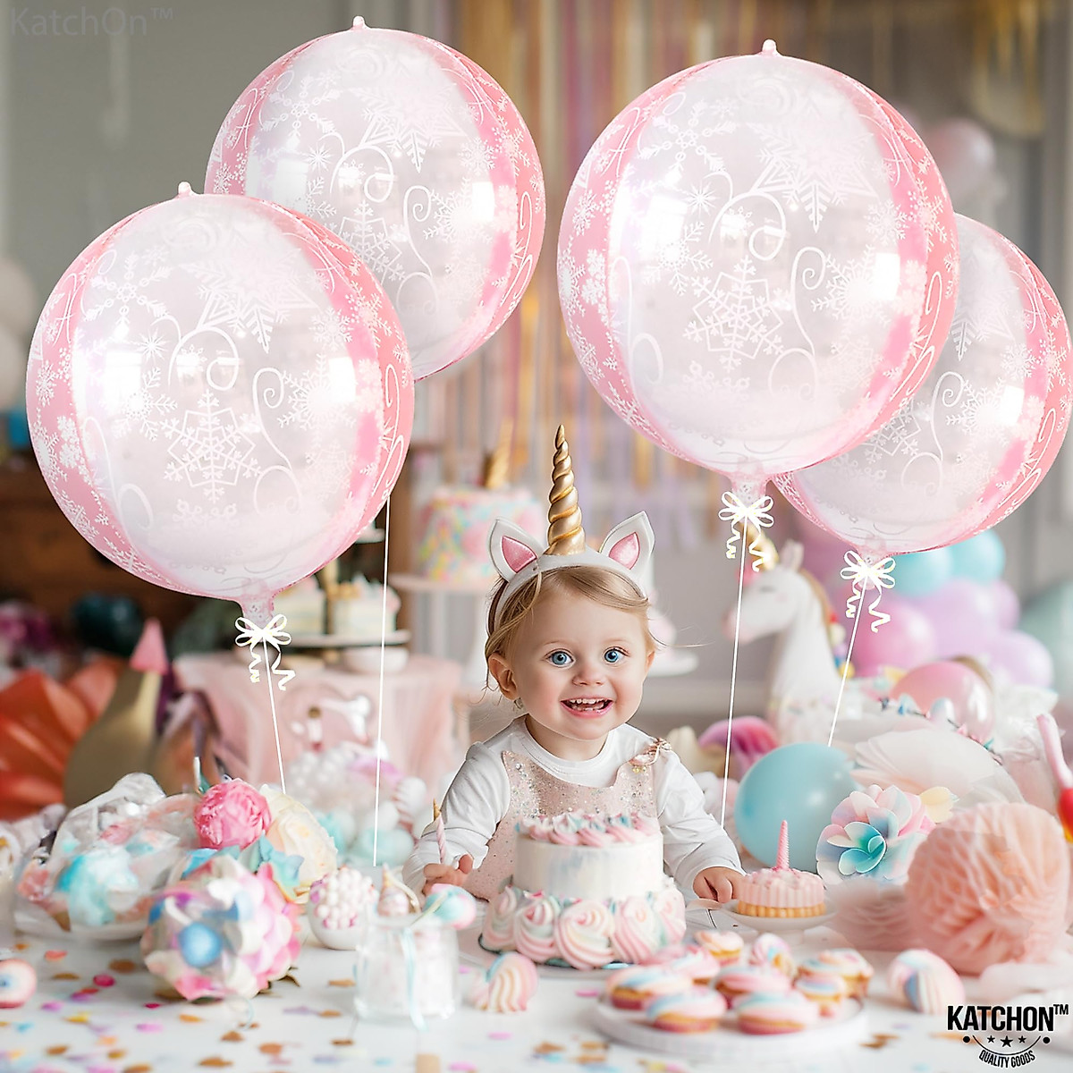 KatchOn, Huge 22 Inch Pink Snowflake Balloons - Pack of 6 | Mylar Snowflake Balloon, Pink Snowflake Decorations | Winter Onederland 1st Birthday Girl Decorations | Baby Shower, Christmas Decorations