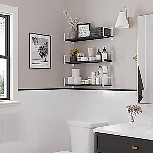 Wallniture Toledo Floating Shelves for Wall Decor, Bookshelf Living Room Decor, Kitchen Organization Bathroom Shelf Set, Wall Shelves for Bedroom 24" Black Shelf Set of 3