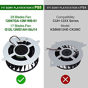 YEECHUN PS5 Fan Replacement for Sony PlayStation 5 Series Internal Cooling Fan 12047GA-12M-WB-01 12V 2.4A 23 Blades Fan General 17 Blades G12L12MS1AH-56J14 Fan Cooler Cooling Fan with T8 Screwdriver