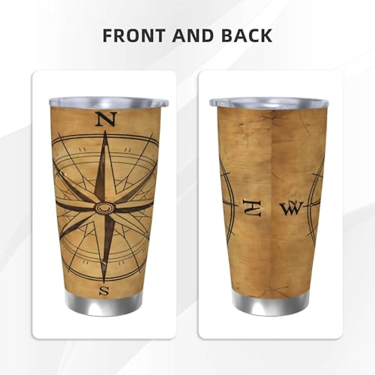 AYCZN Compass 20 OZ Tumbler Stainless Steel Travel Coffee Mug, Nautical Insulated Water Bottle with Lid and Straws Leakproof Thermal Cup