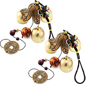 2 Pieces Lucky Wind Chimes Feng Shui Wind Bell 3 Bells Hanging Bell Chimes for Good Luck Home Garden Patio Hanging Decoration
