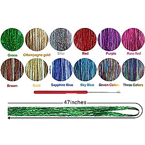 47 Inch 12 Colors Hair Tinsel 2400 Strands With Tool Sparkling Dazzle Glitter Shiny Hair Extensions Hair Tinsel Kit