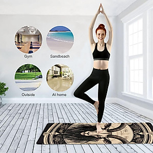 GOODOLD Goat Symbol Yoga Mat, 71 x 26 Inch Non-slip Yoga Mats Folding Travel Exercise Mat Indoor Outdoor Gym Pilates with Storage Bag for Women Men