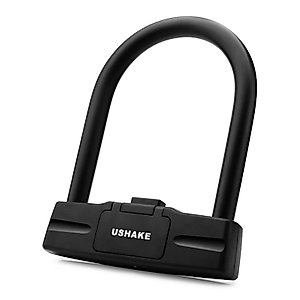 USHAKE Bicycles U Lock, Heavy Duty Bike Scooter Motorcycles Combination Lock Gate Lock for Anti Theft (Black 14mm chackle)