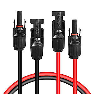 GELRHONR 10AWG 6mm² Solar Panel Extension Cable,Solar Panel Female to Male Connectors Adaptor Kit for Solar Panels, Photovoltaic Systems(Red+Black) (10AWG 1M/3.2FT M to F)