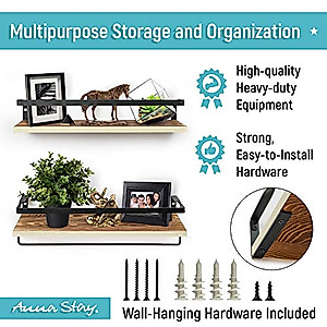 TRIVETRUNNER -ANNA STAY Floating Shelves Wall Mounted for Bathroom and Storage Shelves for Kitchen Set of 2, with Towel Bar, Cotton Towel Included (Light Brown)