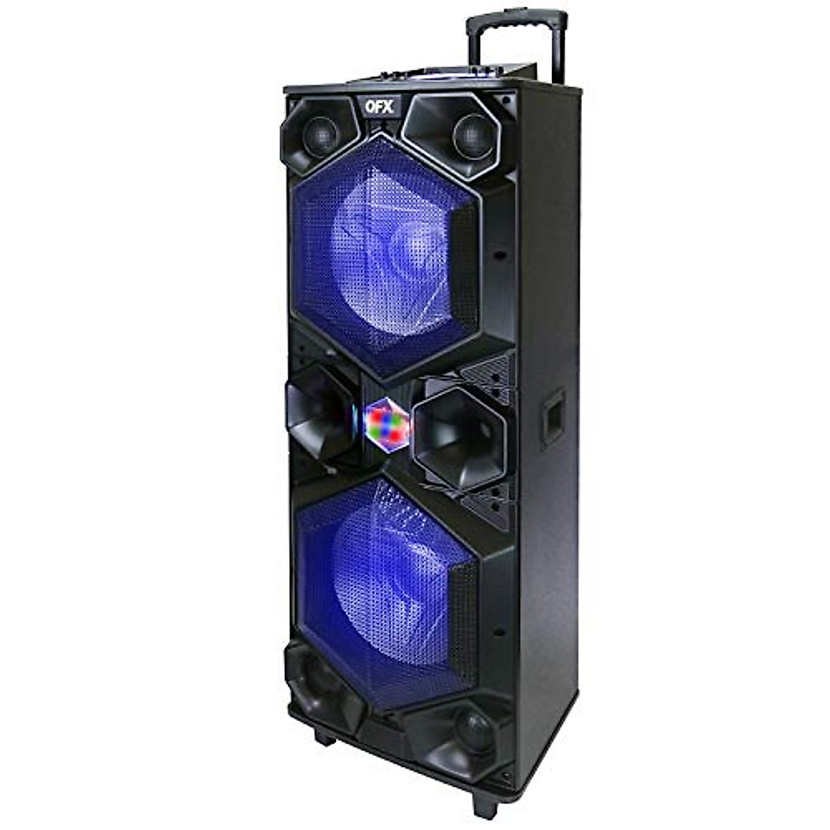QFX E-1500 Professional Large Bluetooth Speakers | Portable PA Speaker System | Dual 15” Woofers, 1.5” Tweeter, and Party Lights