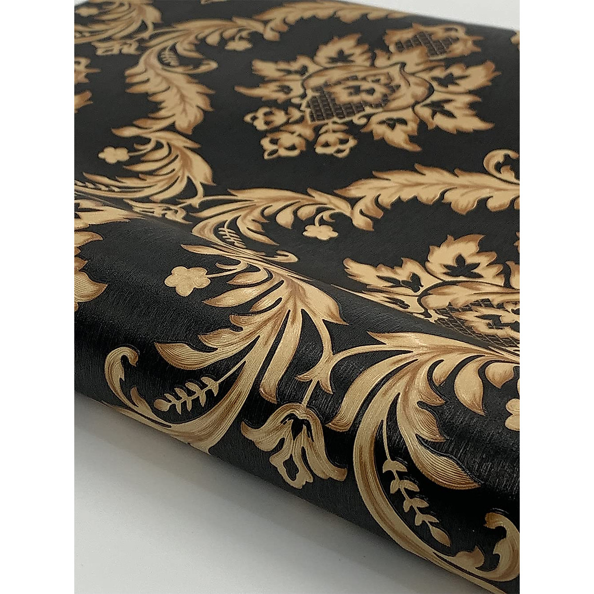 Q QIHANG European Style Gold - Flecked Process Damask PVC Wallpaper Black Colors 0.53m(1.73') x 10m(32.8')=5.3㎡(57sq.ft)