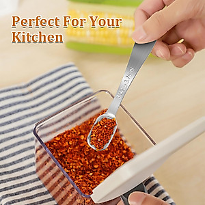 Stainless Steel Measuring Spoons, Premium Heavy Duty Metric Small Tablespoon 7-piece set：1/8 tsp, 1/4 tsp, 1/2 tsp, 3/4 tsp, 1 tsp & 1 tbsp-for Dry or Liquid, Fits in Spice Jar, Including Leveler