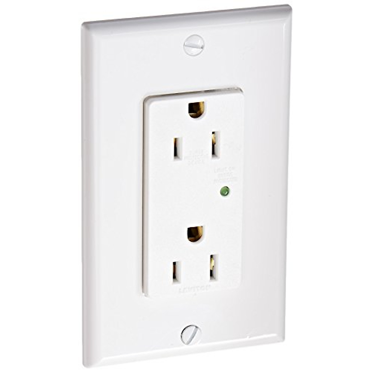 Leviton 5280-W 15 Amp, 125 Volt, Decora Plus Duplex Surge Suppressor Receptacle, Straight Blade, Industrial Grade, White