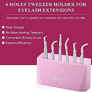 Pretty memory Lash Tweezer Holder 6 Holes Tweezer Holder for Eyelash Extensions Tweezer Stand Display Storage Eyelashes Extension Supplies Lash Accessories Tools, Pink