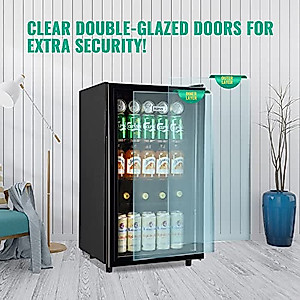 WANAI Beverage Refrigerator 125 Can Mini Fridge Cooler Black Mini Beer Fridge Glass Door for Wine Soda Juice Small Drink Cooler Machine Clear Front Removable for Home Office Bar Freestanding
