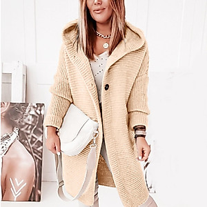Jackets For Women 2023, Winter Fall Jacket Women&#039;S Hooded Knitted Cardigan Solid Color Long Sweater Coat Thickened Warm Plus Size Coats Cute Jackets Fur Hood Coat Jackets (XL, Beige)