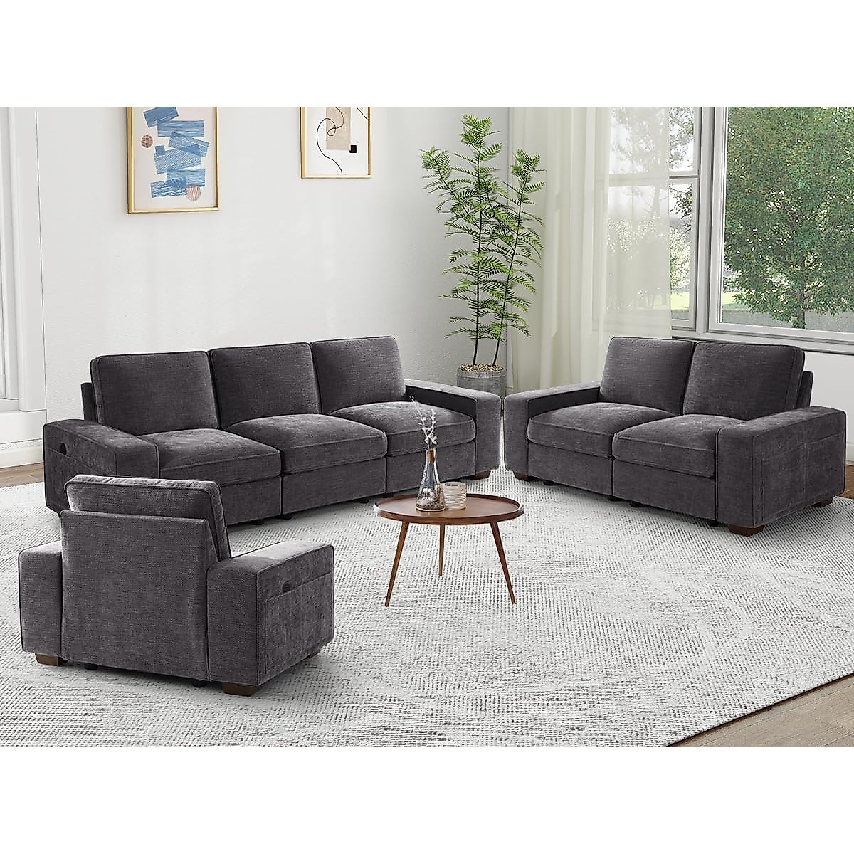 COCOLHOME 72" Comfy Sofa Couch with Storage, Modern Sofa Loveseat 2-Seater Sofa, Sectional Sofa Couches for Living Room, Apartment Small Space, Side Pocket Washable Cushion Cover, Grey Chenille