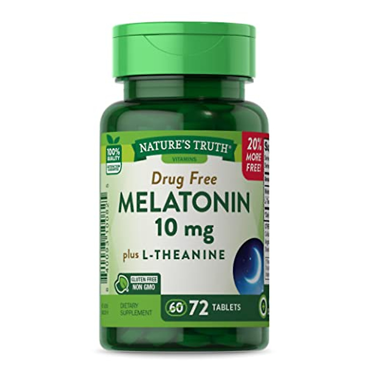 Nature's Truth Maximum Strength Melatonin 10 mg Plus L-Theanine Capsules, 72 Count