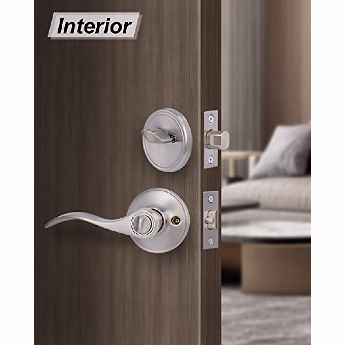 Keyed Alike Front Door Lever Lockset with Single Cylinder Deadbolt Combination Set, Exterior Door Knob with Lock and Deadbolt, Satin Nickel Finished Door Lock