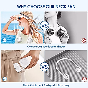 Neck Fan, Portable Neck Fan 360° Foldable, Personal Neck Fan Air Conditioner with 3 Speeds, Cooling Neck Fans Portable Rechargeable for Women Men Kids Outdoor Indoor