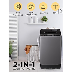 Krib Bling 17.7 lbs Full-Automatic Washing Machine with LED Display, Portable Compact Laundry Washer with Drain Pump, 10 Wash Programs 8 Water Levels, Grey