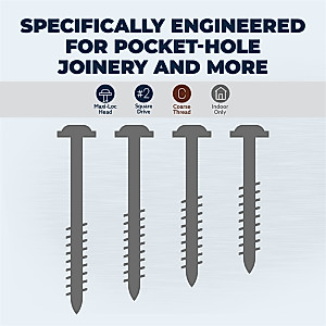 Kreg SML-C150-100 Zinc Pocket Screws, 1 1/2-Inch, #8 Coarse Thread, Maxi-Loc Head (100 Count)
