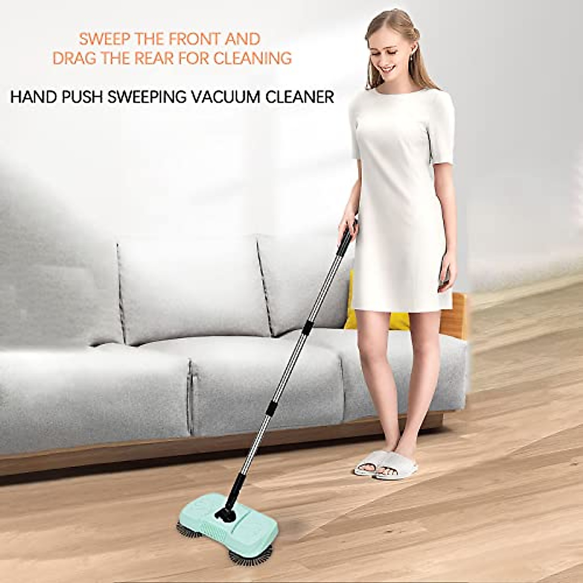 Hand Push Sweeper, Household Lazy Dry Sweep, Wet Mop, Storage,3 in 1 Suction Sweeping Machine, 180° Range of Motion, Hand-Push Automatic Hand Sweeper is Light and Quiet, for Wood Hardfloor, Tile