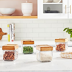 Anchor Hocking 1-Quart Stackable Jars with Bamboo Lids, Set of 4, Clear Glass -
