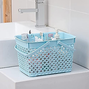 Anyoifax 2 Pack Portable Shower Caddy Tote, Plastic Storage Basket with Handle Bath Organizer Bin for Bathroom, Pantry, Kitchen, College Dorm, Set of 2, Blue & Green