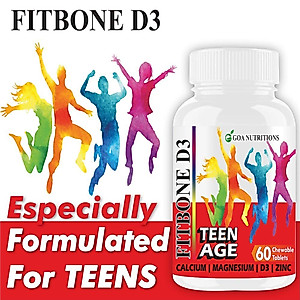 Minton Well-C Fitbone d3 Calcium for Kids Teenagers with Magnesium Zinc Vitamin D and B12 for Strong Bones | Immunity | Growth | Height (10-16 Years)-60 Chewable Tablets