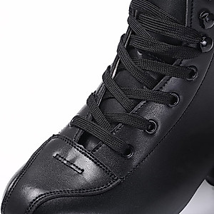 Roller Skates Women Men High-Top PU Leather Roller Skates Classic Double-Row Roller Skates Outdoor Indoor Quad-Skates with Light up Shoe Laces (Black Black Wheel, 45-US Men 11= Women 12)
