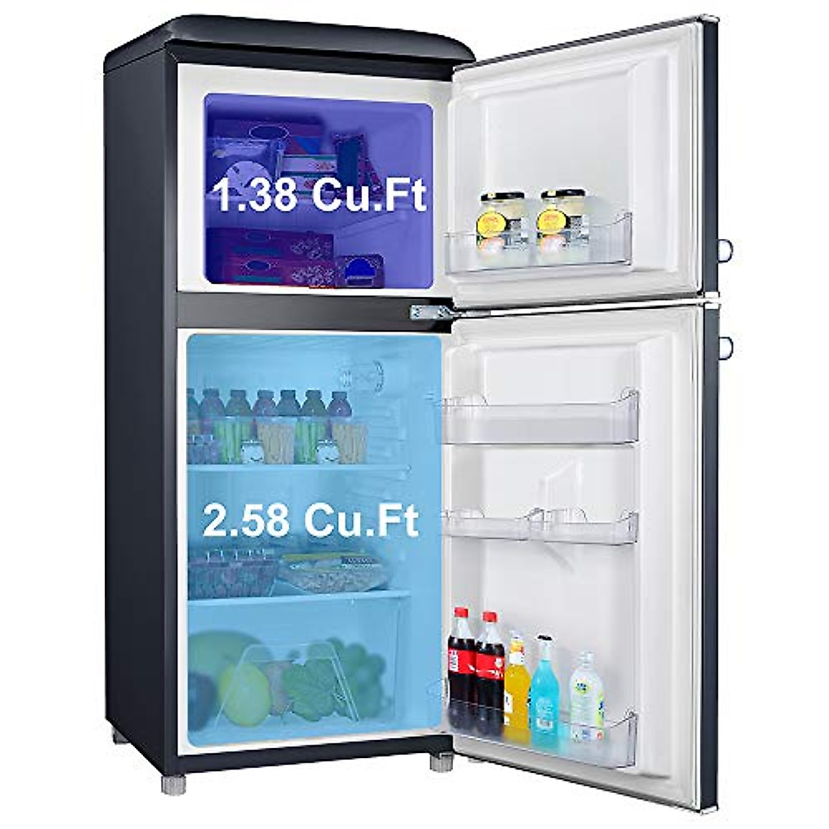 Galanz GLR40TBKER Retro Compact Refrigerator, Mini Fridge with Dual Doors, Adjustable Mechanical Thermostat with Freezer, 4.0 Cu Ft, Black