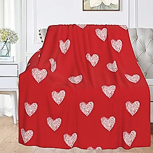 FeHuew Happy Valentine's Day Heart Red Soft Throw Blanket 40x50 inch Lightweight Warm Flannel Fleece Blanket for Couch Bed Sofa Travel Camping for Kids Adults