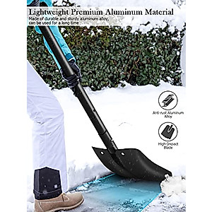 Pawsdot Snow Shovel, 36.2" Retractable Large Capacity Snow Shovel 3 Piece Aluminum Lightweight Portable Metal Snow Shovel for Car Driveway Trunk Camping Garden Beach Snow Removal, Black