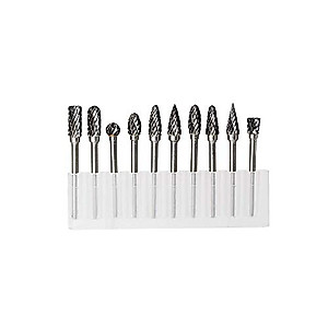 Carbide Burr Set JESTUOUS 1/8 Inch Shank with 1/4 Inch Head Double Cut Rotary Burrs Die Grinder Drill Bits for Woodworking Engraving Drilling Carving,10pcs