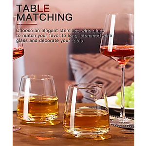 Stemless Wine Glasses Set of 4-15 oz Clear-Modern Hand-Blown Wine Glasses, European Design Crystal Glass For Red & White Wine, Unique Gifts for Wedding, Birthday，Christmas