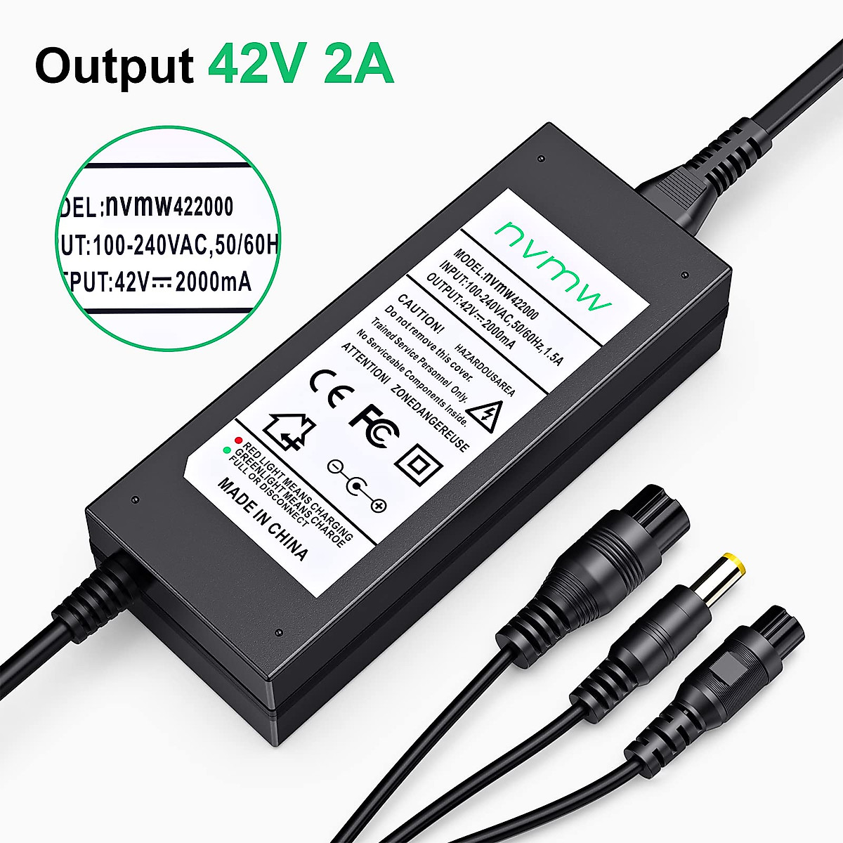 3 in 1 Replacement Charger for 2A 42v/36v 3 Claw (8mm/12mm) Female Port (5.5mm*2.5mm Universal 2.1mm) for, Jetson, Swagtron, Gotrax,Swagway,Razor