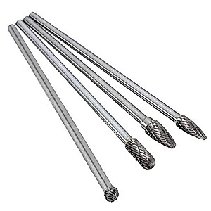 Bestgle 4Pcs 6mm(1/4”) Shank Tungsten Carbide Rotary Cutting Burr Die Grinder Bit for DIY Woodworking, Metal Carving, Polishing, Engraving, Drilling, 150-160mm Length