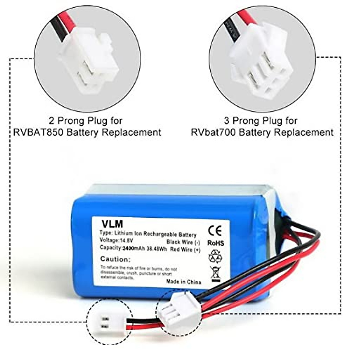 VLM Replacement Battery Pack for Shark Ion Robot RVBAT850 RVBAT700 Battery for RV-85 RV-850 RV 750_N Robots 14.8V