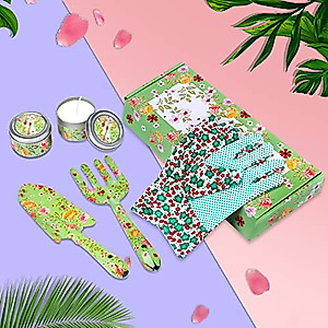 MERTURN Garden Tool Set,6Pcs Heavy Duty Aluminum Gardening Tools Kit Include Garden Gloves,Rake, Shovel,Candles, Gardening Gifts Box for Women Men Gardener with Floral Pattern