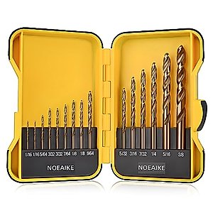 Cobalt Drill Bit Set,NOEAIKE 15-Pack M35 HSS Metal Drill Bits,Twist Jobber Length Cobalt Drill Bits Size 1/16"-3/8" for Hardened Steel,Stainless Steel,Cast Iron,Aluminum Alloy,Wood with Storage Case