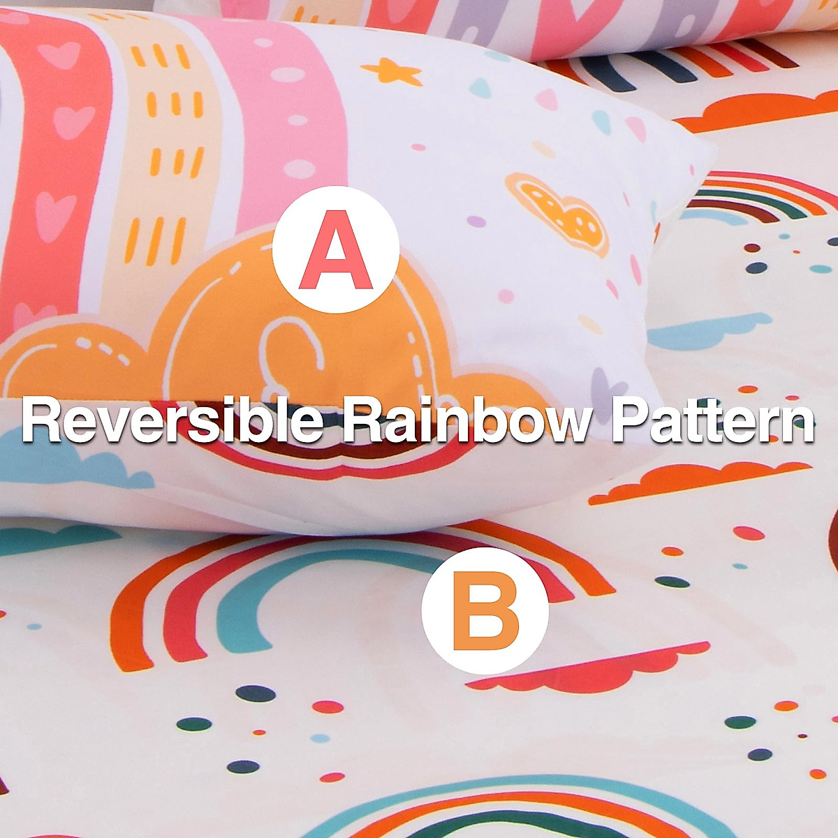 A Nice Night Bedding 6 Pcs Cartoon Rainbow Bedding Set with Smile Sun Printed for Boys Girls Bed Comforter Sets (White, Twin)