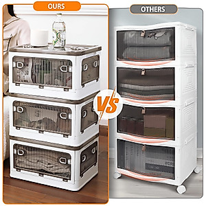 MATELOTI 1 Pack Plastic Storage Bins with Lids and 4 Doors, 28QT Stackable Btorage Containers with Wheels, Collapsible Storage Boxes, Closet Organizers and Storage for Home, Office, Dorm, Pantry