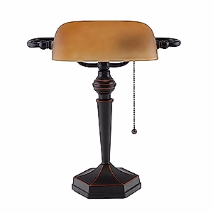 Traditional Piano Banker Table Lamp 15" High Antique Bronze Dark Brown Metal Alabaster Glass Shade Decor for Bedroom House Bedside Nightstand Home Office Reading