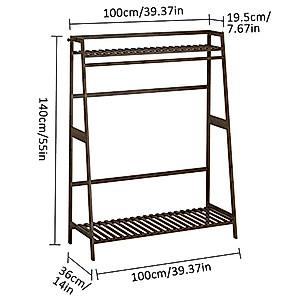 UDEAR Bamboo Clothing Rack with Shelves,Freestanding Garment Rack,Hanging Clothes Rack for Bedroom,Large（Brown）