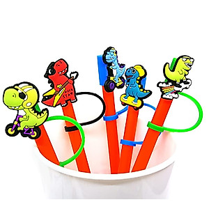 20pcs Silicone Dinosaur Straw Cover Pack Reusable Drinking Straw Caps Lids Dust-Proof Straw Plugs for Straw Tips for Kids Birthday Party Favors School Carnival Reward Prizes Decoration Supplies